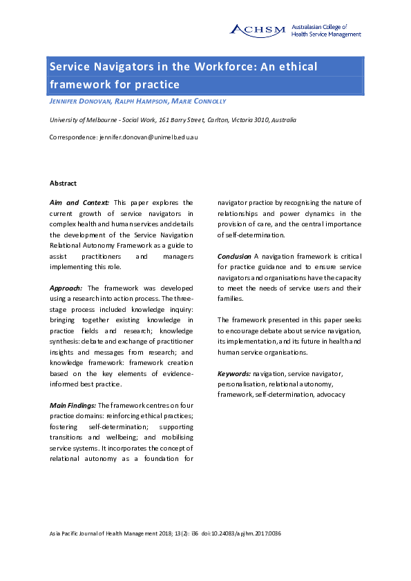 (PDF) Service Navigators in the Workforce: an ethical framework for ...