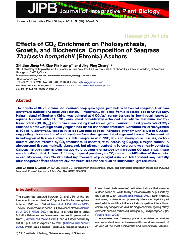 (PDF) Effects of CO2 Enrichment on Photosynthesis, Growth, and Biochemical Composition of ...