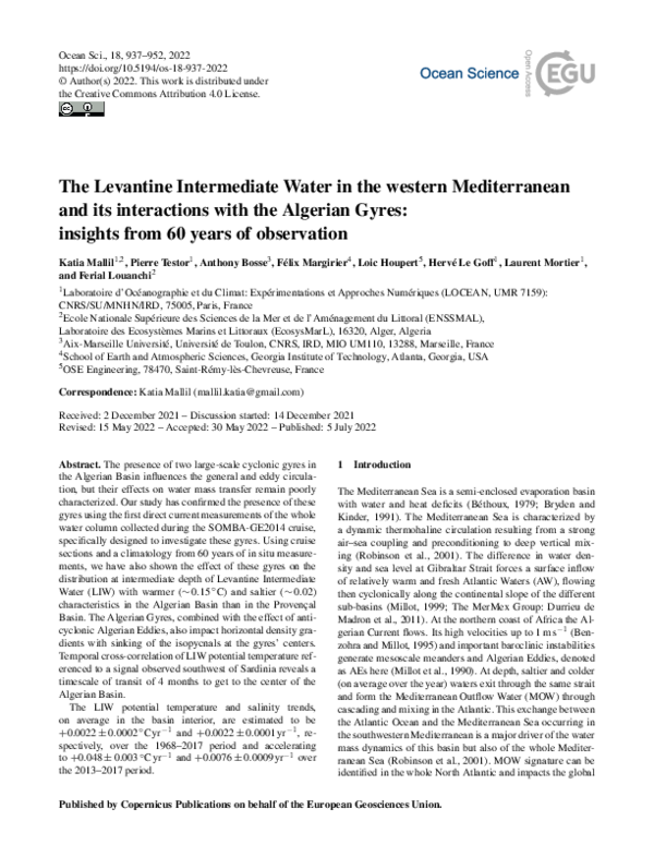 (PDF) The Levantine Intermediate Water in the western Mediterranean and ...