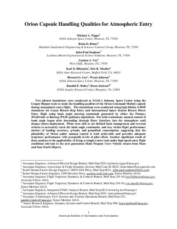 (PDF) Orion Capsule Handling Qualities for Atmospheric Entry