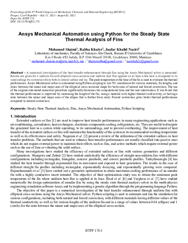 (PDF) Ansys Mechanical Automation using Python for the Steady State ... (PDF) Ansys Mechanical Automation using Python for the Steady State ...