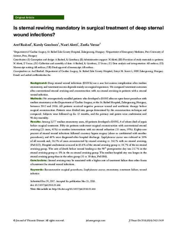 (PDF) Is sternal rewiring mandatory in surgical treatment of deep ...
