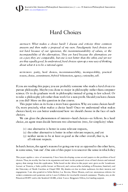 (PDF) Hard Choices