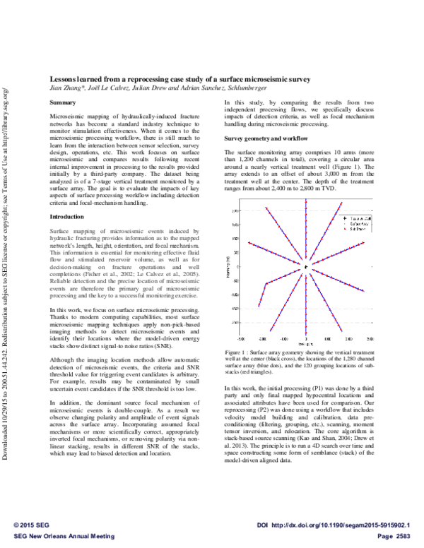 (PDF) Lessons learned from a reprocessing case study of a surface microseismic survey