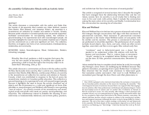 (PDF) dis assembly: Collaborative Rituals with an Autistic Artist