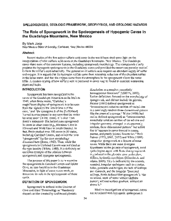 (PDF) The role of spongework in the speleogenesis of hypogenic caves in ...
