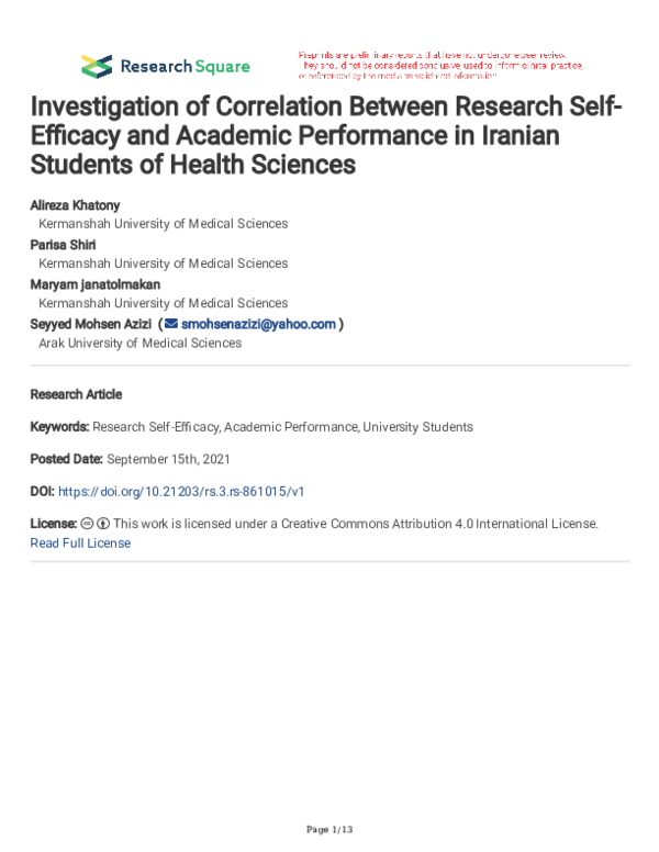 (PDF) Investigation of Correlation Between Research Self-Efficacy and ...