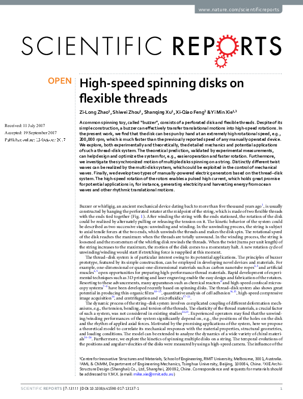 (PDF) High-speed spinning disks on flexible threads