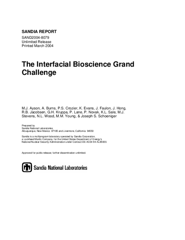 (PDF) The interfacial bioscience grand challenge | Petr Novak ...