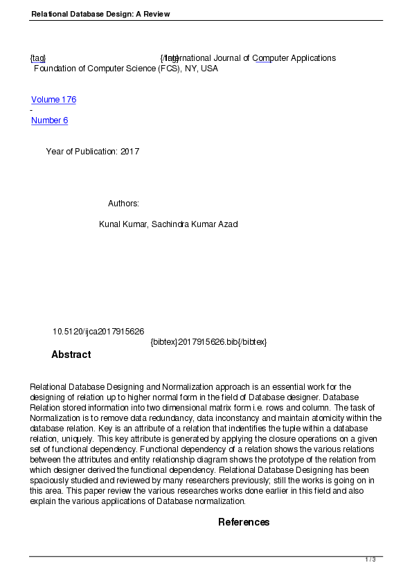 (PDF) Relational Database Design: A Review
