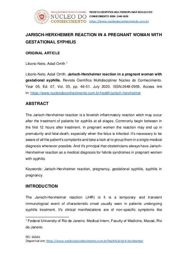 (PDF) Jarisch-Herxheimer reaction in a pregnant woman with gestational ...