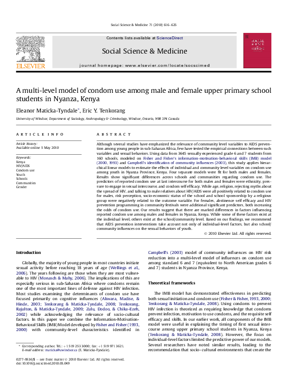 (PDF) A multi-level model of condom use among male and female upper primary school students in ...