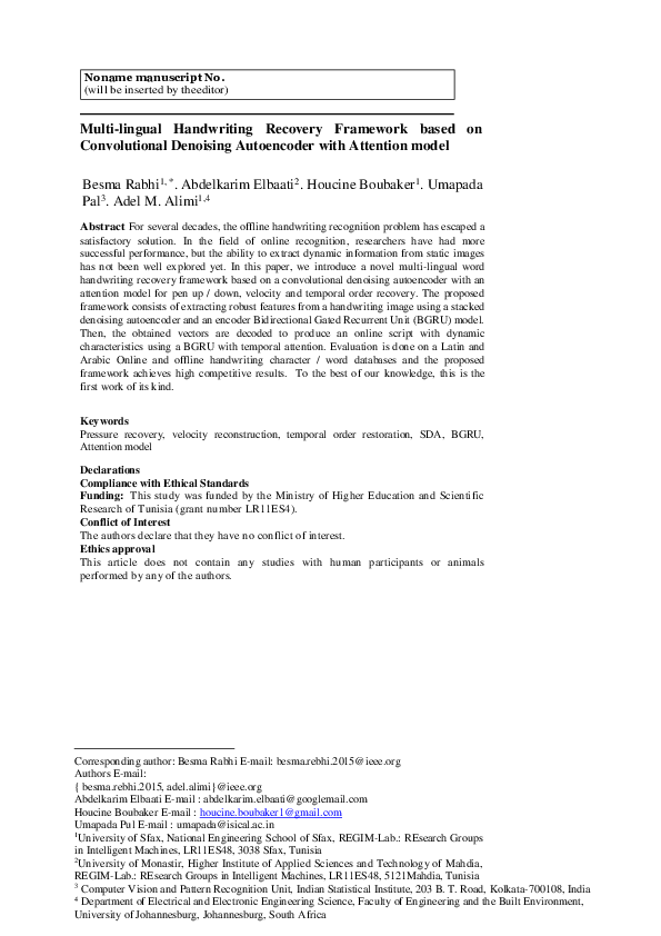 Pdf Multi Lingual Handwriting Recovery Framework Based On Convolutional Denoising Autoencoder 0180