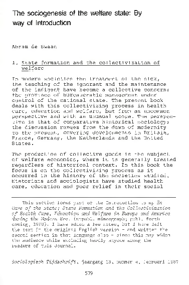 (PDF) The sociogenesis of the welfare state: By way of Introduction