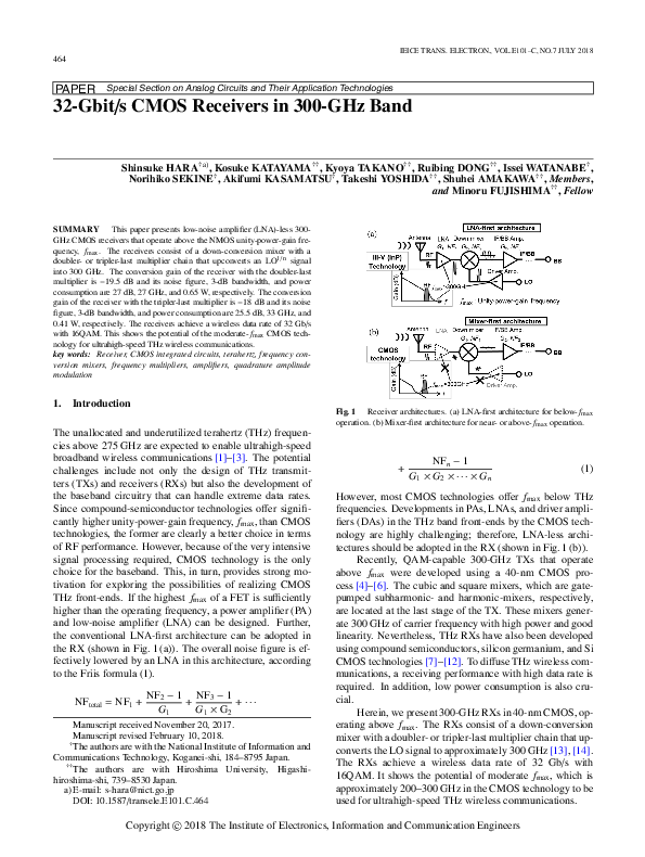 (PDF) 32-Gbit/s CMOS Receivers in 300-GHz Band | Shuhei Amakawa - Academia.edu