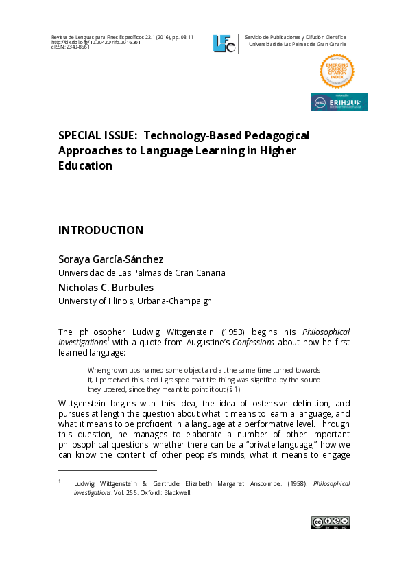 (PDF) Introduction. SPECIAL ISSUE: Technology-Based Pedagogical ...
