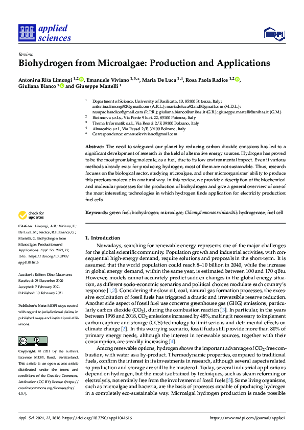 (PDF) Biohydrogen from Microalgae: Production and Applications