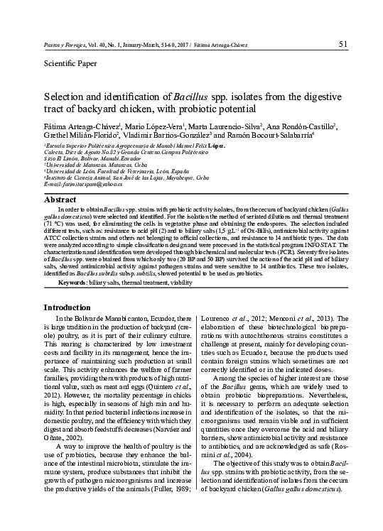 (PDF) Selección e identificación de aislados de Bacillus spp. del ...