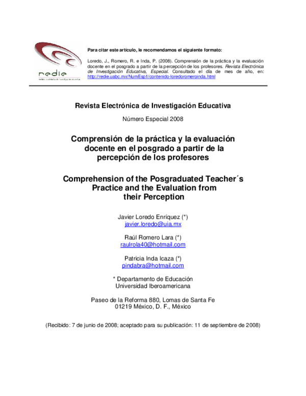 (PDF) Comprensión de la práctica y la evaluación docente en el posgrado ...