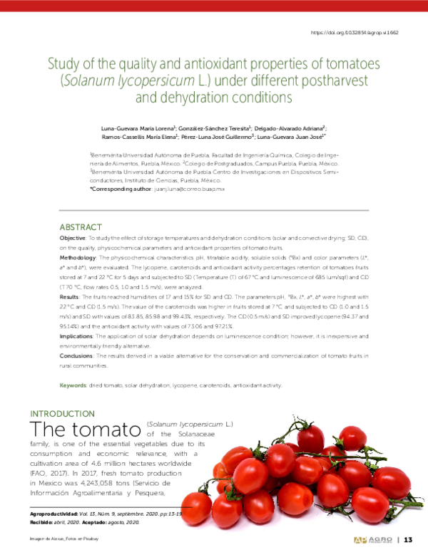 (PDF) Study of the quality and antioxidant properties of tomatoes (Solanum lycopersicum L ...