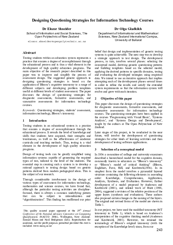 (PDF) Designing questioning strategies for information technology courses