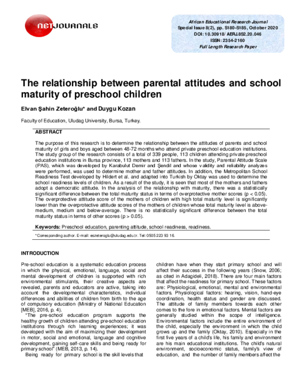 (PDF) The relationship between parental attitudes and school maturity of preschool children
