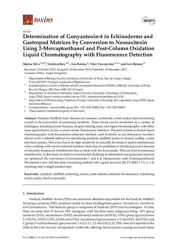 (PDF) Determination of Gonyautoxin-4 in Echinoderms and Gastropod ...