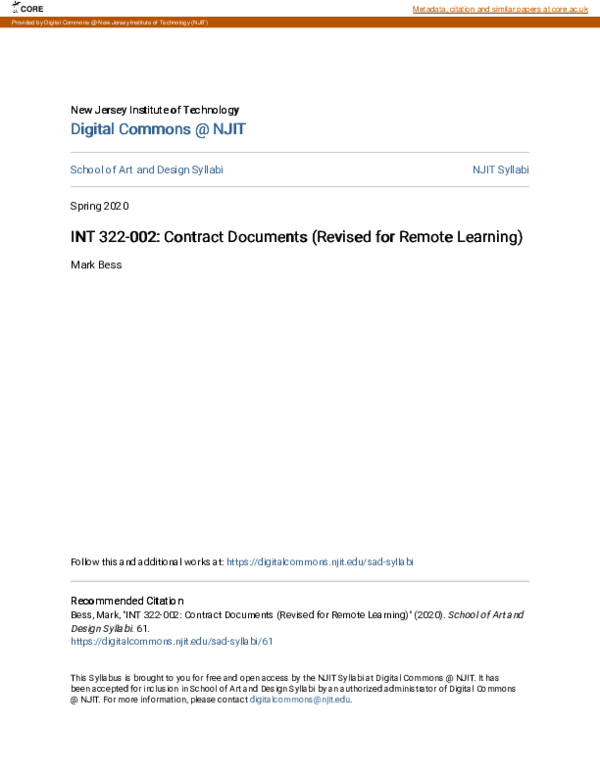 (PDF) INT 322-002: Contract Documents (Revised for Remote Learning)