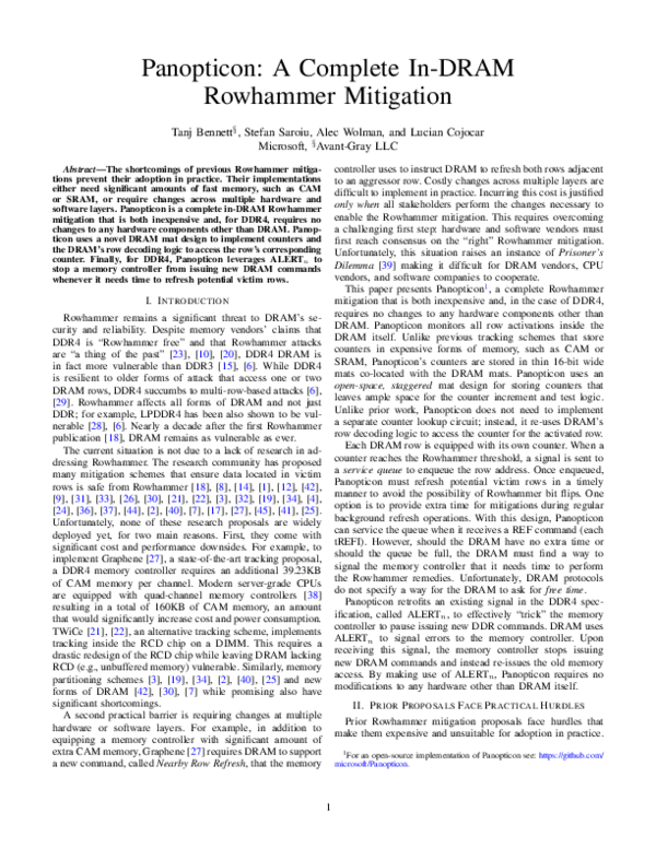 Pdf Panopticon A Complete In Dram Rowhammer Mitigation