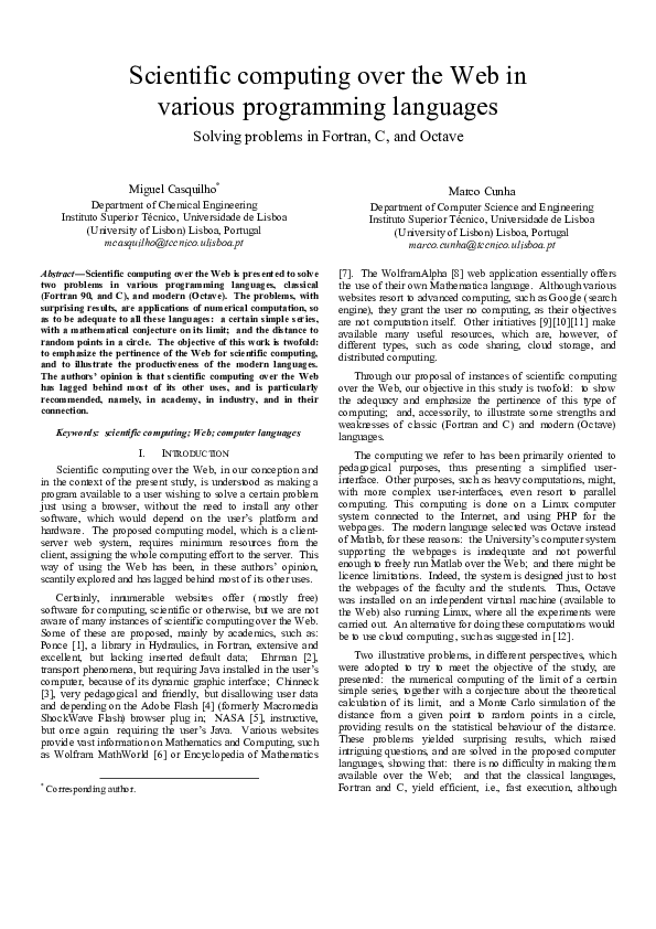 (PDF) Scientific computing over the Web in various programming languages: Solving problems in ...