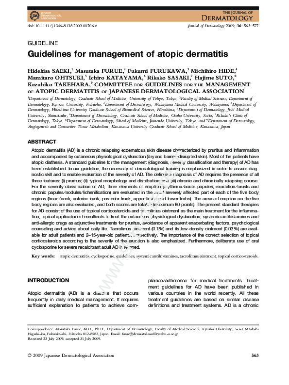 (PDF) Guidelines for management of atopic dermatitis