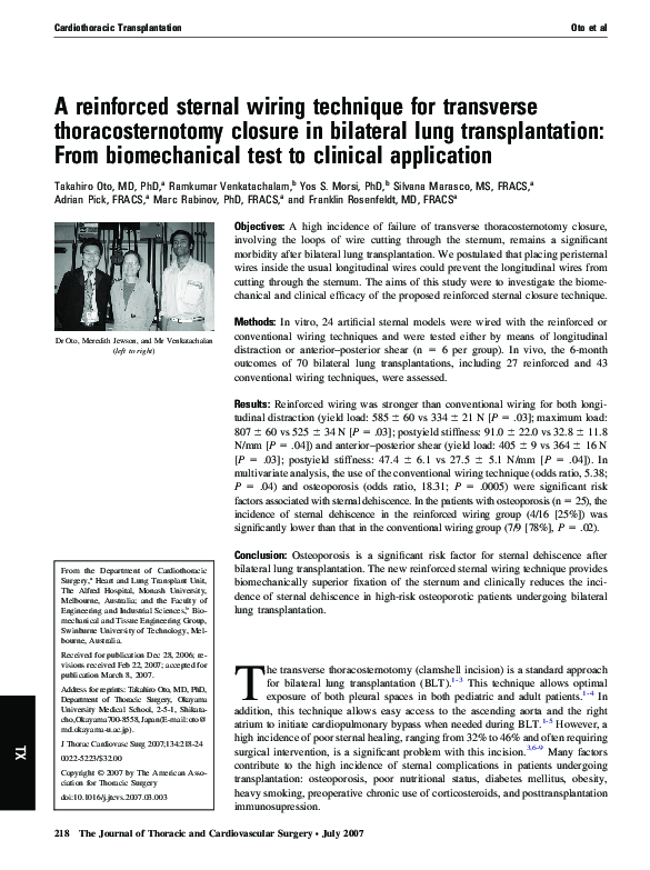 (PDF) A reinforced sternal wiring technique for transverse ...