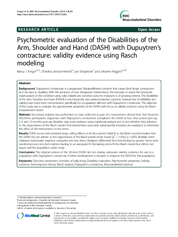 (PDF) Psychometric evaluation of the Disabilities of the Arm, Shoulder ...