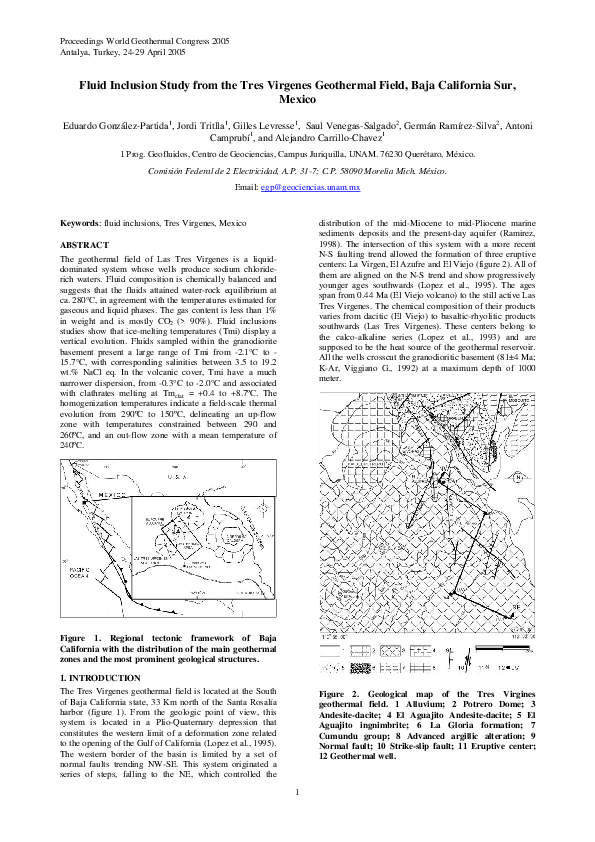 (PDF) Fluid Inclusions Study from the Tres Virgenes Geothermal Field ...
