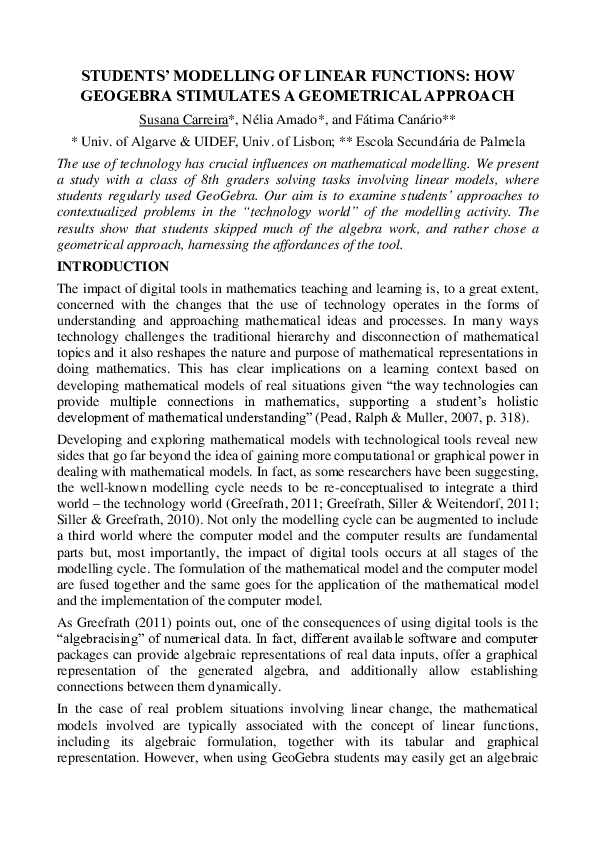 (PDF) Students ’ Modelling of Linear Functions : How Geogebra ...