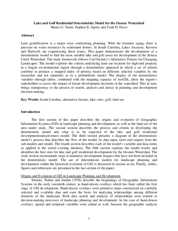 (PDF) Lake and Golf Residential Deterministic Model for the Oconee ...