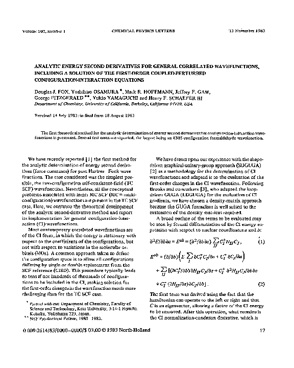 (PDF) Analytic energy second derivatives for general correlated wavefunctions, including a ...