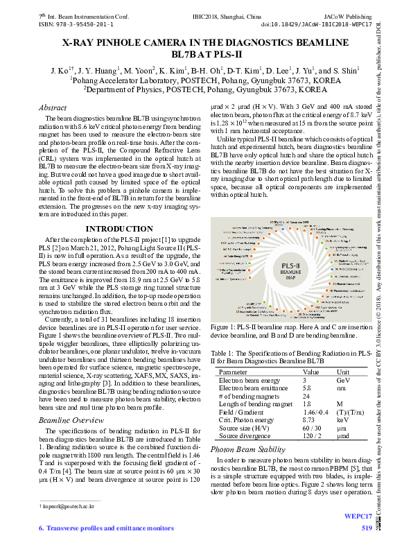(PDF) X-ray Pinhole Camera in the Diagnostics Beamlime BL7B at PLS-II