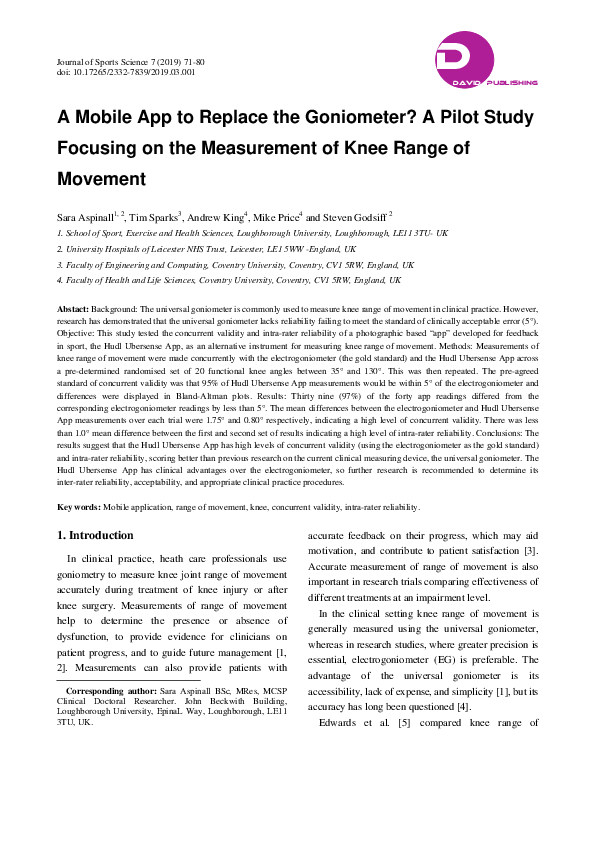 (PDF) A Mobile App to Replace the Goniometer? A Pilot Study Focusing on the Measurement of Knee ...