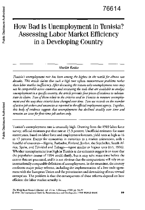 (PDF) How Bad Is Unemployment in Tunisia? Assessing Labor Market ...