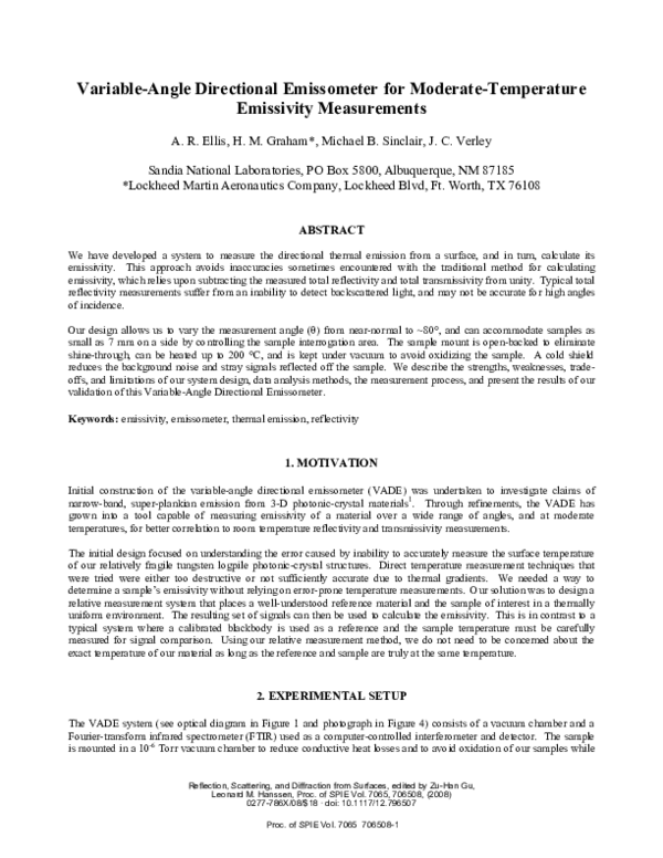 (PDF) Variable-angle directional emissometer for moderate-temperature emissivity measurements