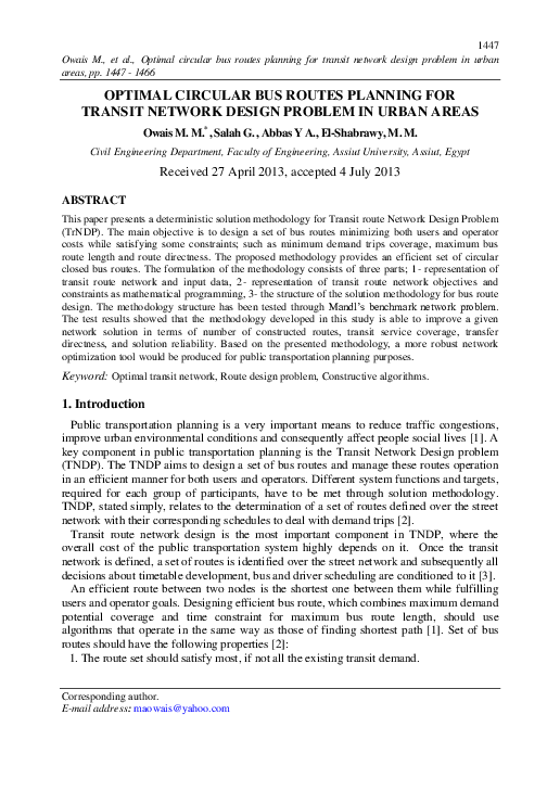 Pdf Optimal Circular Bus Routes Planning For Transit Network Design