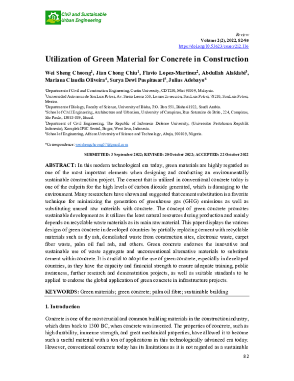 (PDF) Utilization of Green Material for Concrete in Construction