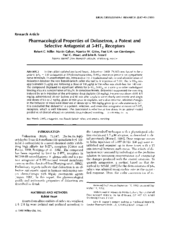 (PDF) Pharmacological properties of dolasetron, a potent and selective ...