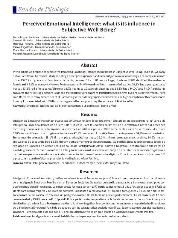 (PDF) Perceived Emotional Intelligence: what is its influence in ...