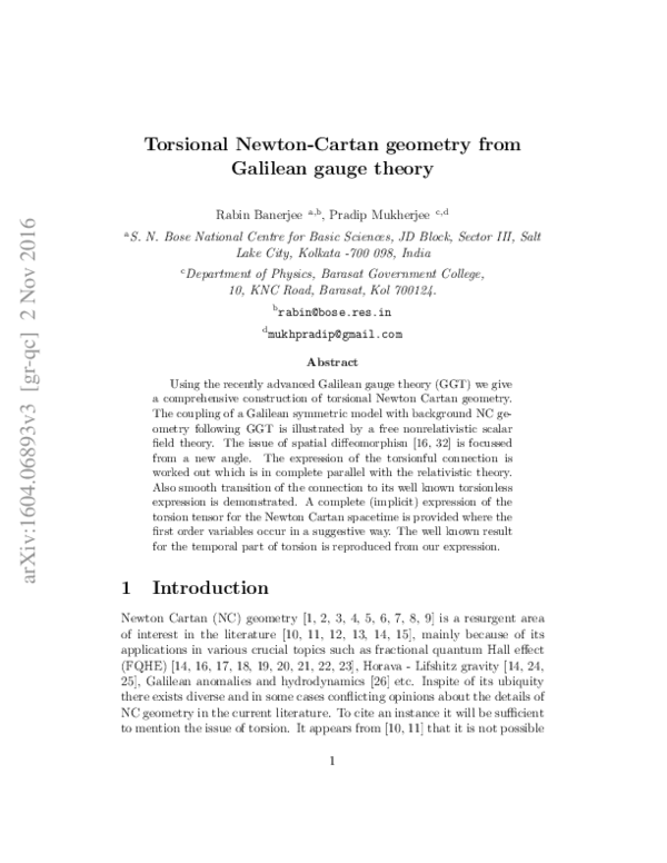 (PDF) Torsional Newton–Cartan geometry from Galilean gauge theory