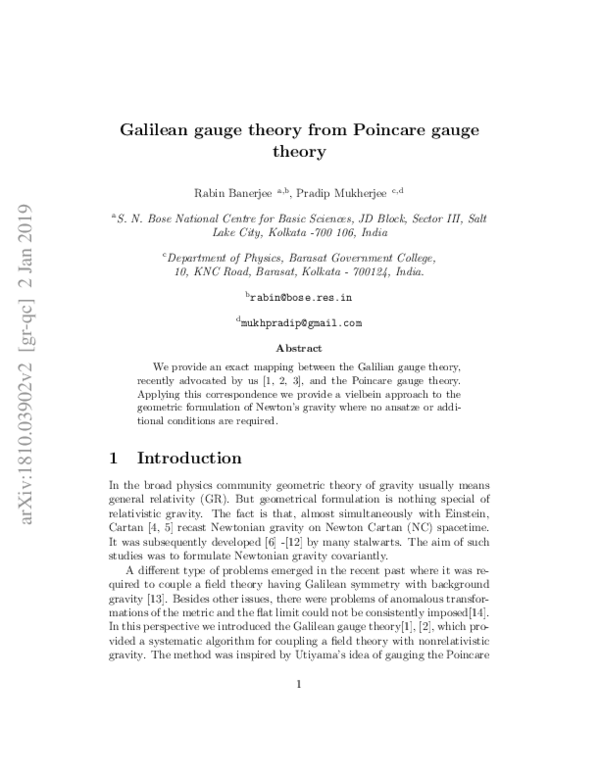 (PDF) Galilean gauge theory from Poincare gauge theory (PDF) Galilean gauge theory from Poincare gauge theory