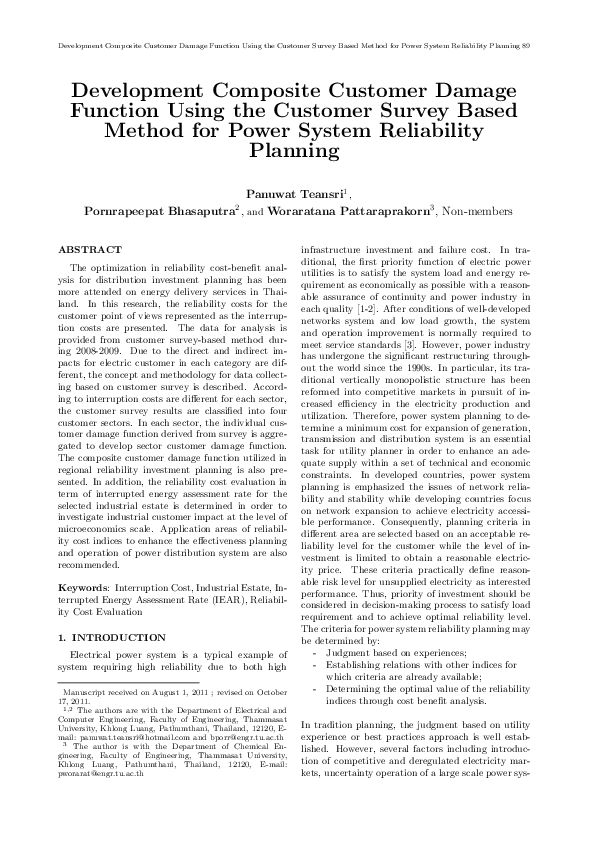 (PDF) Development composite customer damage function using the customer survey based method for ...