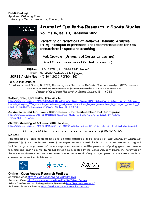 (PDF) Matt Crowther and David Grecic (2022) Reflecting on reflections ...