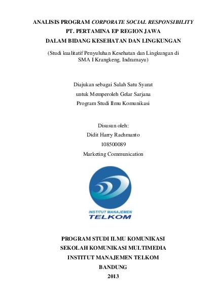 (PDF) ANALISIS PROGRAM CORPORATE SOCIAL RESPONSIBILITY PT. PERTAMINA EP REGION JAWADALAM BIDANG ...